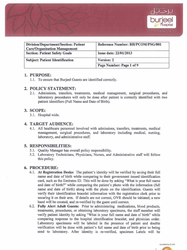 PSG-001 Patient Identification | PDF