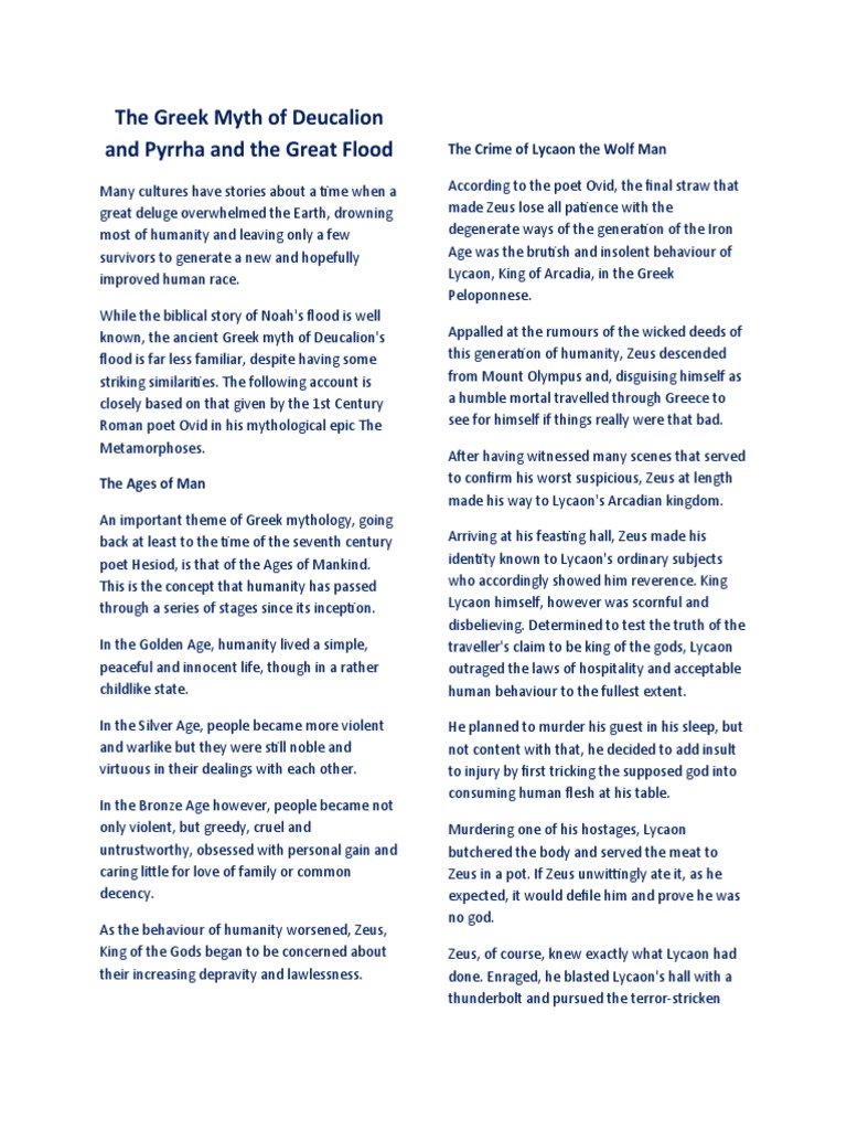 The Greek Myth of Deucalion and Pyrrha and The Great Flood | PDF | Zeus ...