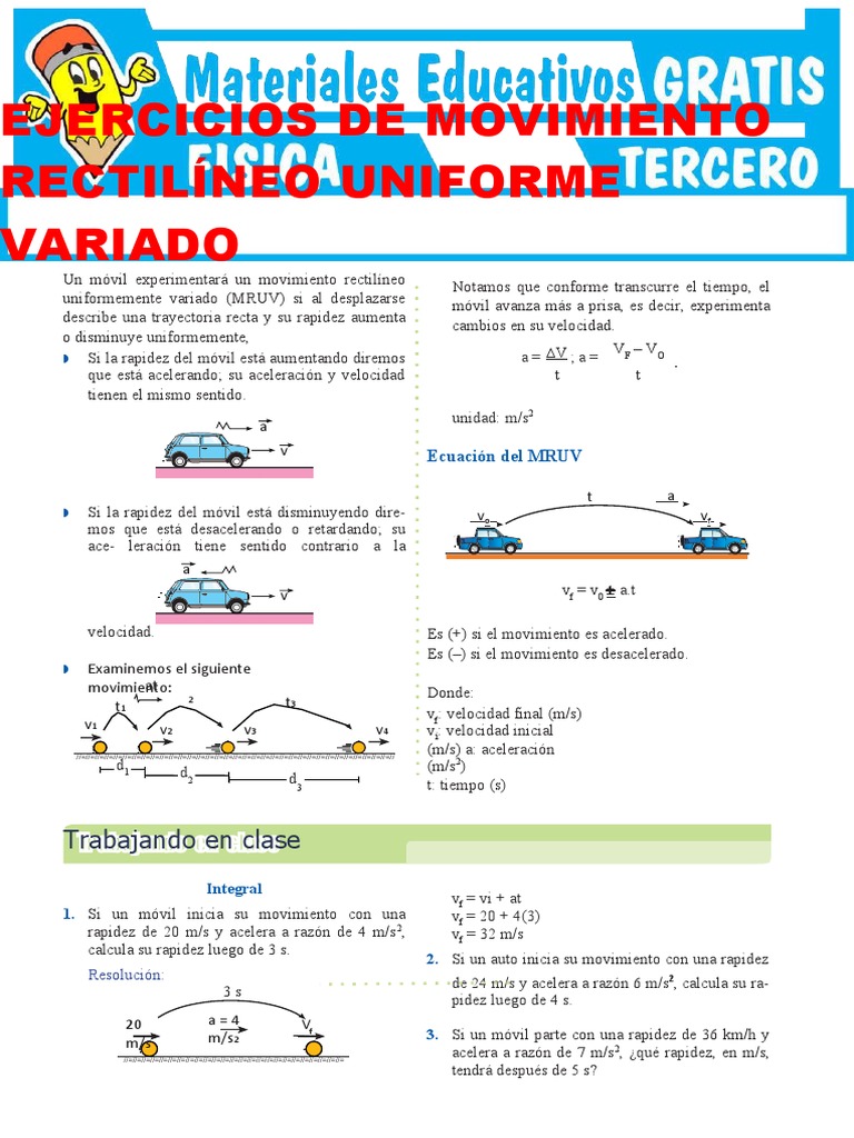 Ejercicios de Movimiento Rectilíneo Uniforme Variado para Tercer Grado ...