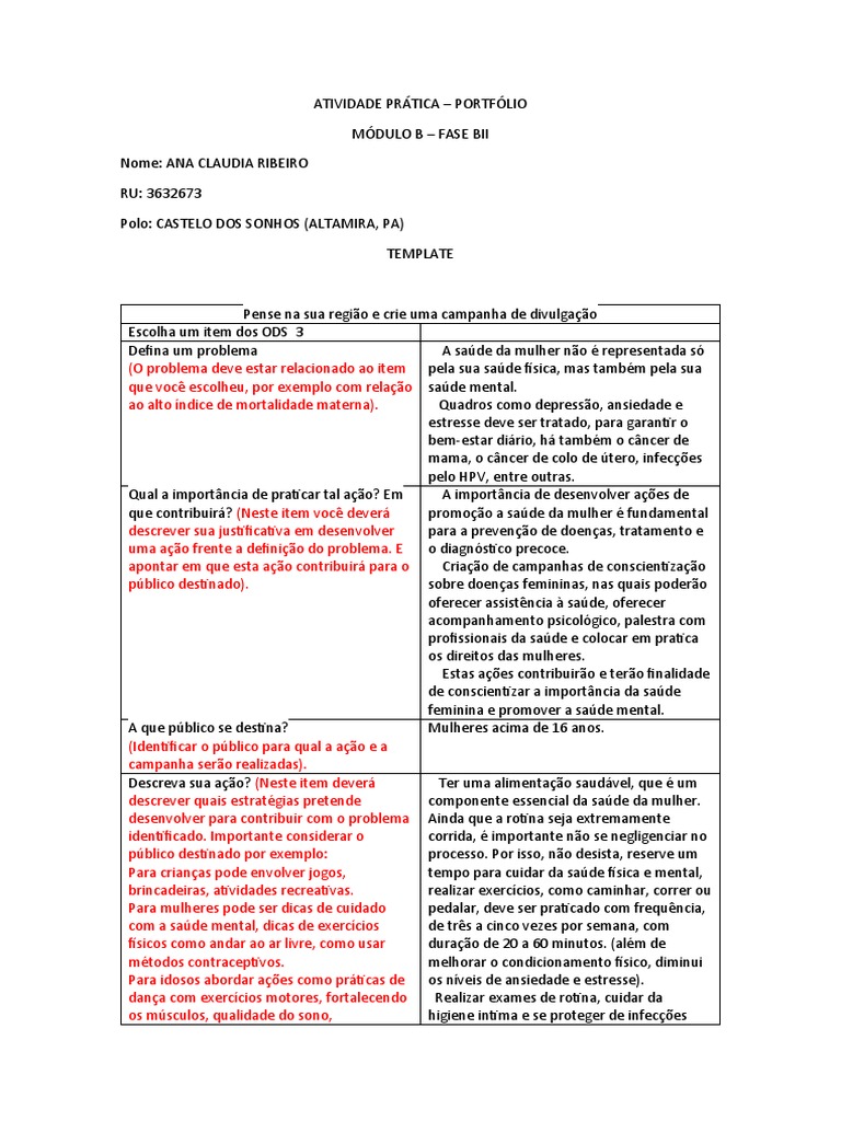 Template - Atividade Pratica - Modulo B - Fase Bii | PDF | Anticoncepcionais | Saúde feminina