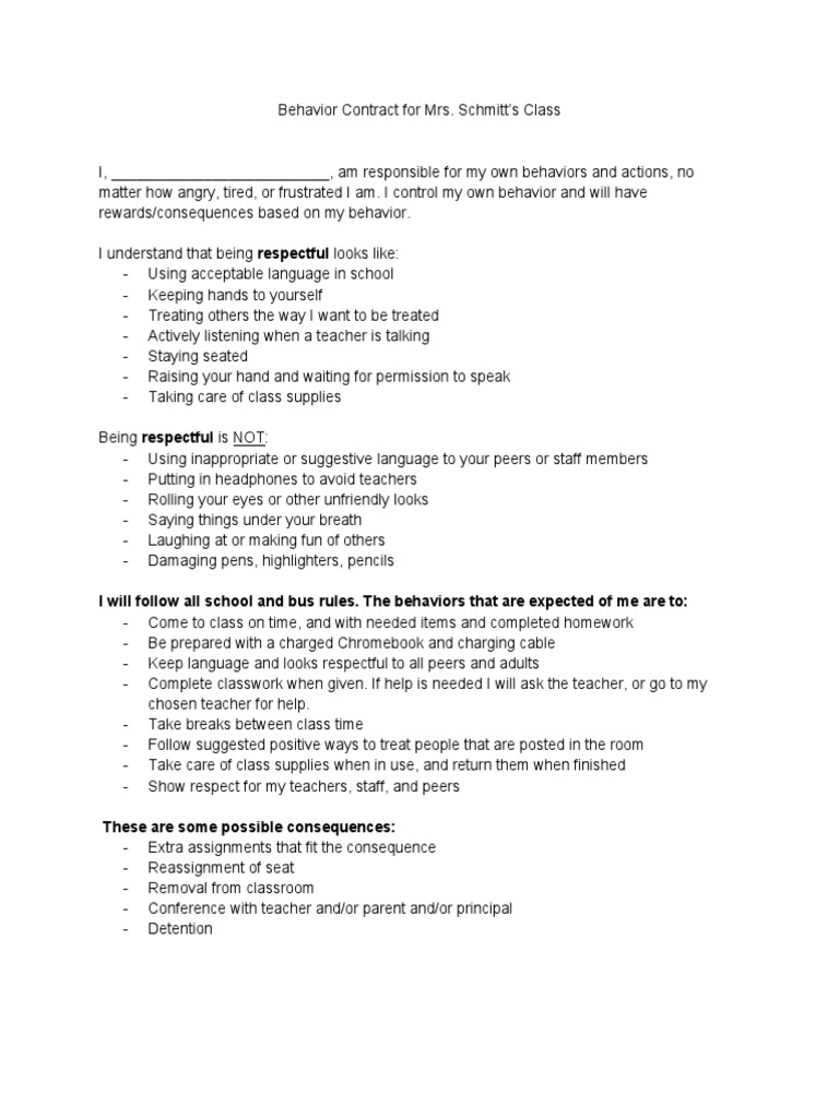 Student Behavior Agreement | PDF | Teachers