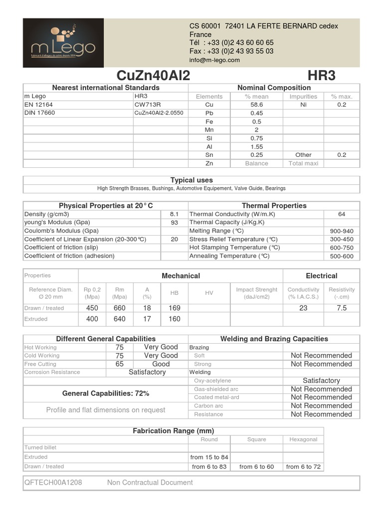 2.0550 - CW713R (CuZn40Al2) | PDF | Extrusion | Construction
