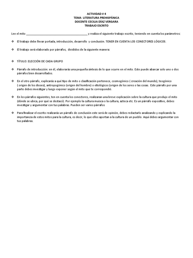 Actividad # 4 Trabajo Escrito Literatura Prehispánica | PDF