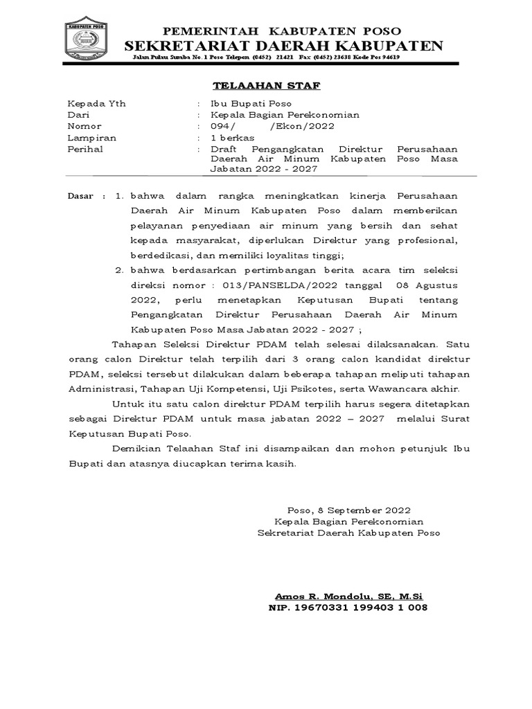 TELAAHAN STAF Perubahan Perda | PDF