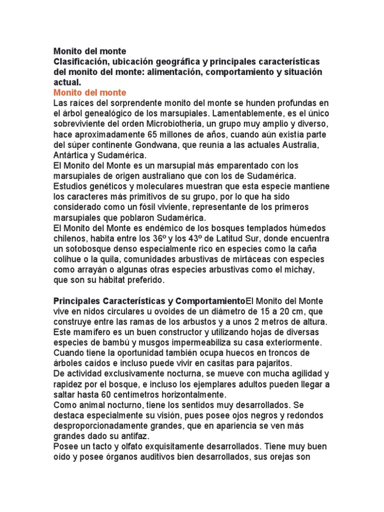 Monito del Monte: Características y Hábitat | PDF | Organismos