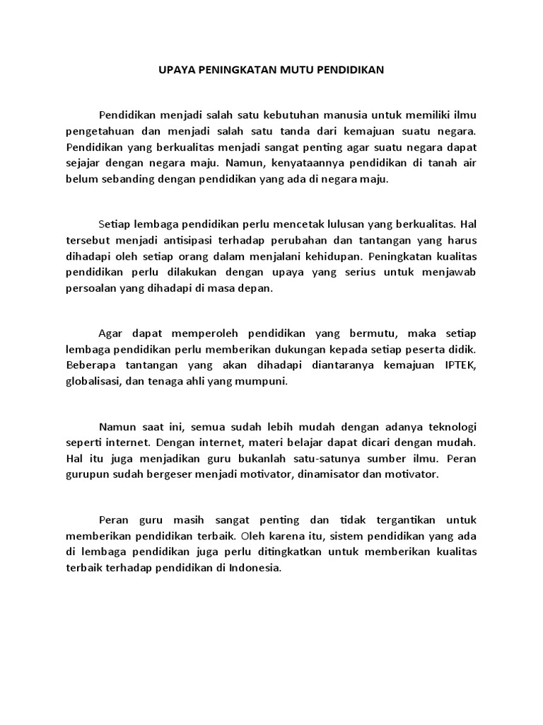Peningkatan Mutu Pendidikan Indonesia | PDF