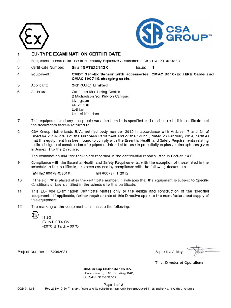 CMDT 391-Ex ATEX Certification Details | PDF | Electrical Engineering ...