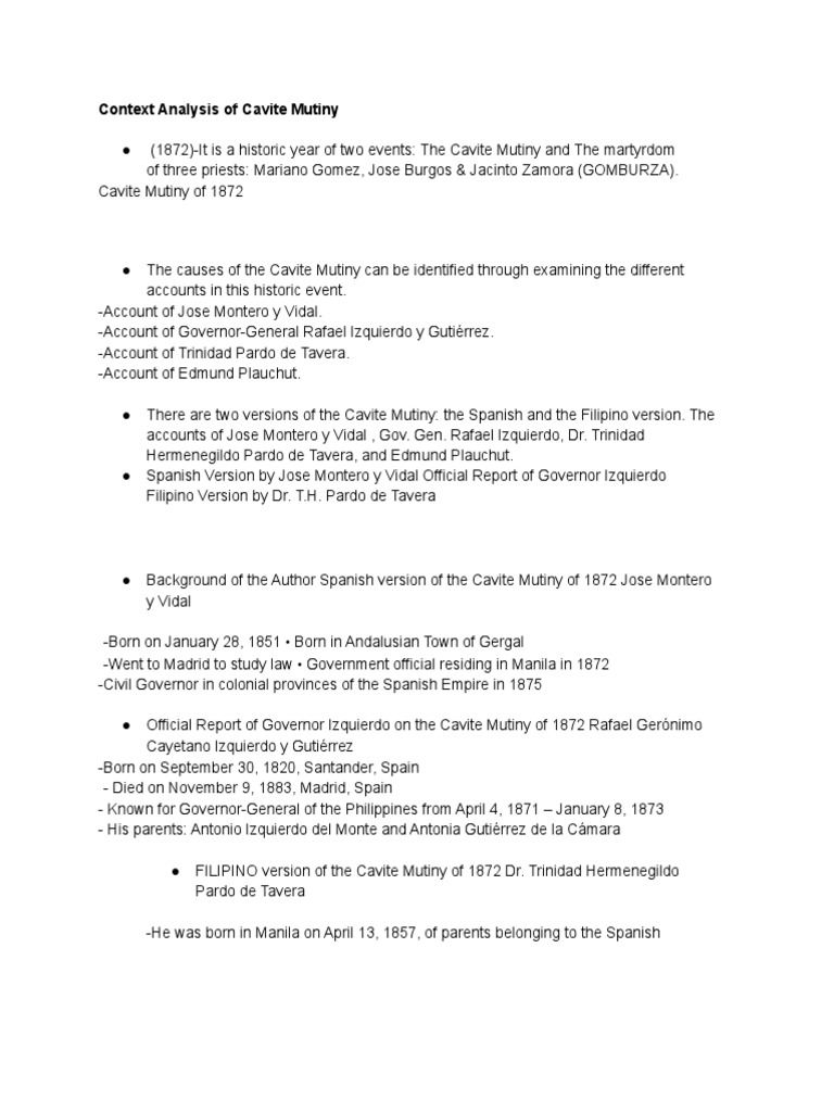 Cavite Mutiny 1872: Context & Analysis | PDF | Spanish Colonization Of The Americas | Philippines