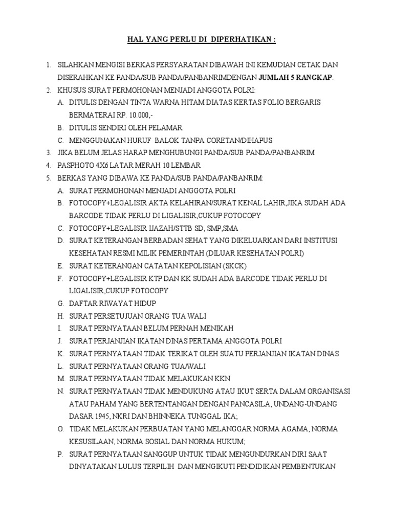Contoh Pengisian Blanko Rim Tamtama Polri | PDF