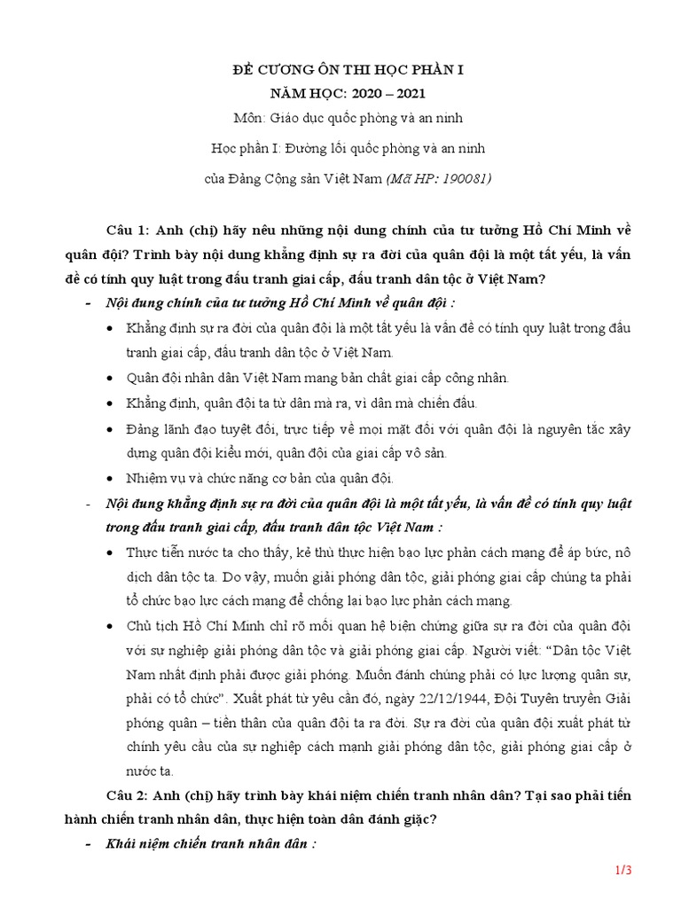 Câu hỏi Hp1 | PDF