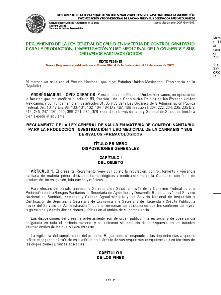 Reglameto de Canavis | PDF | Cannabis (Droga) | Medicamentos con receta