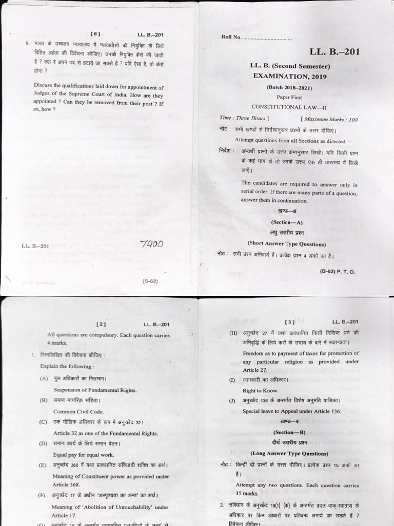 LLB Semester 2 Previous Year Papers | PDF | Justice | Crime & Violence