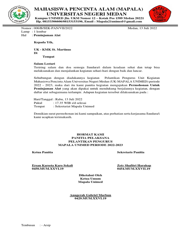 006 Surat Peminjaman Alat | PDF