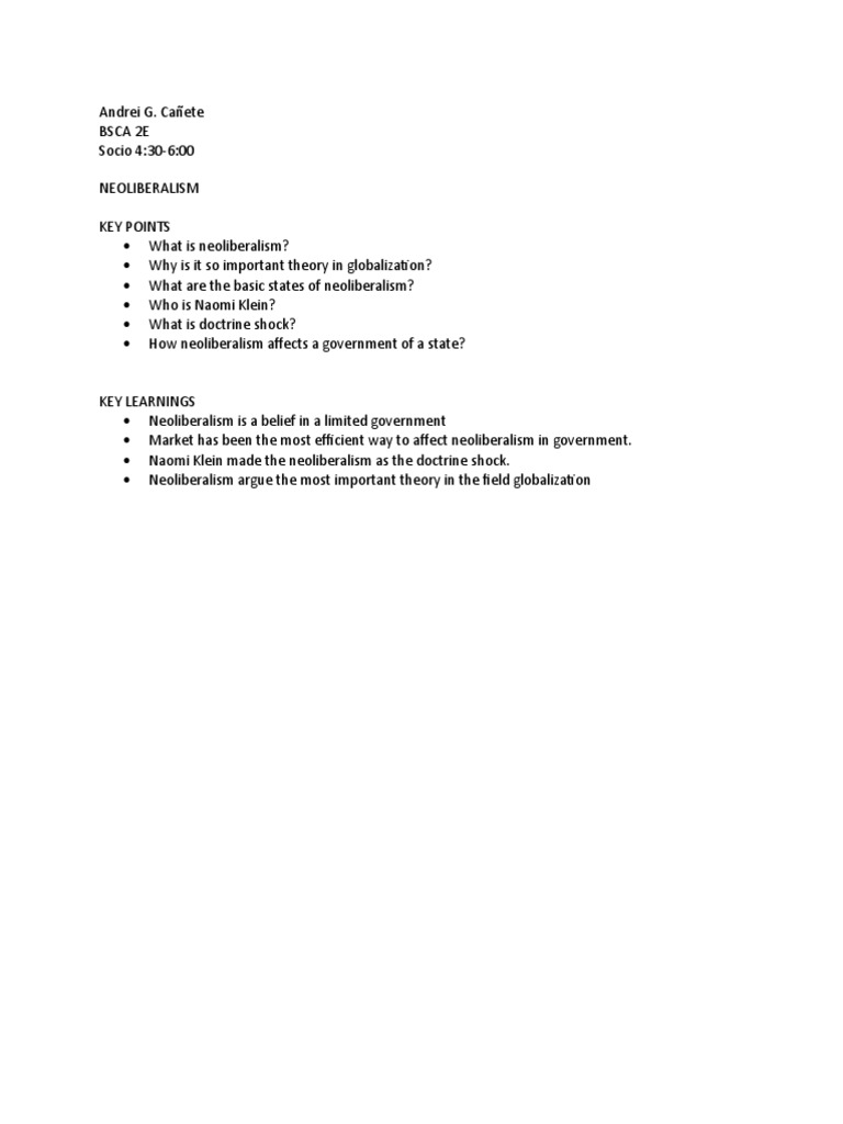 Neoliberalism and Globalization | PDF