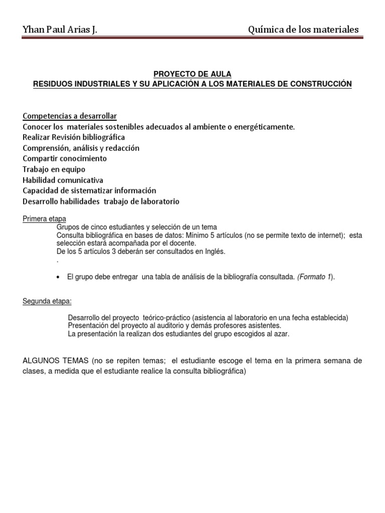 Proyecto de Aula Química de Los Materiales | PDF