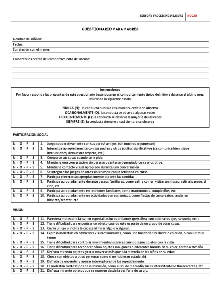 SPM (5-12 Años) - Cuestionario Padres | PDF