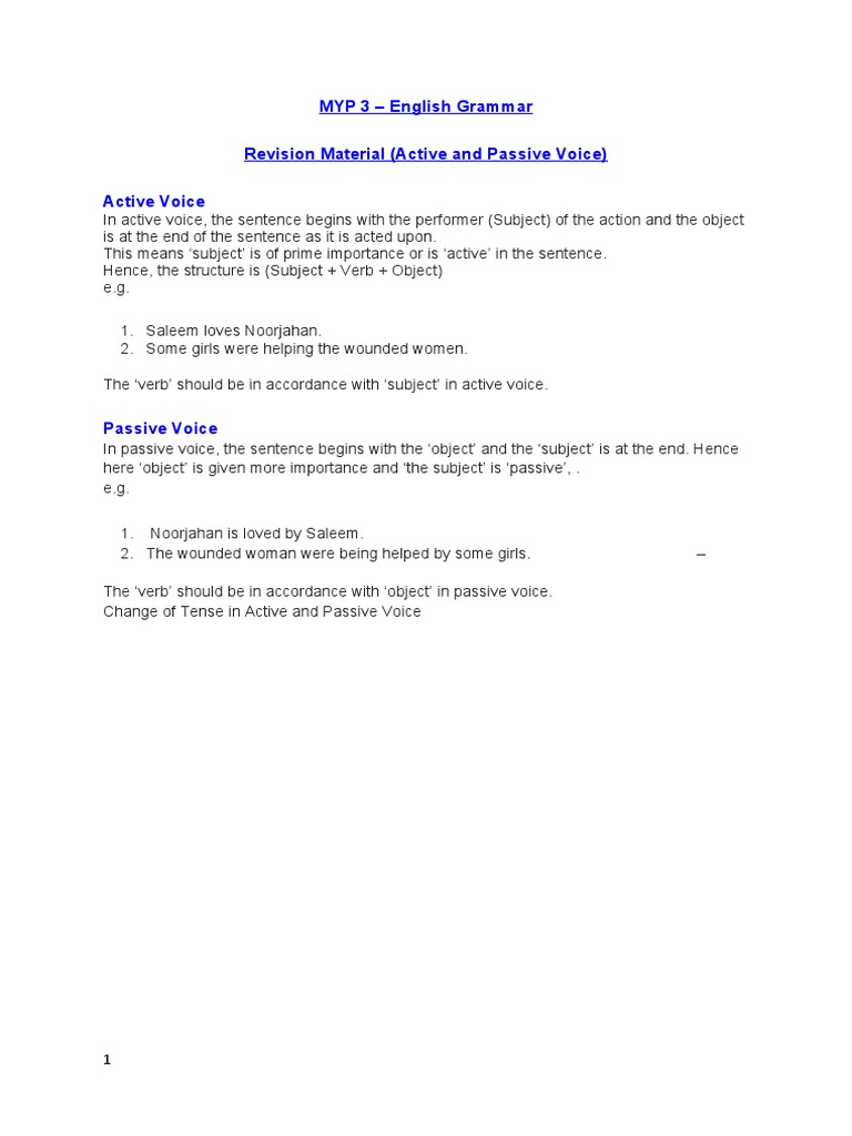 Active Passive | PDF | Subject (Grammar) | Verb