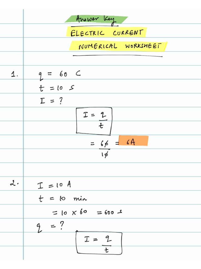 Answer Key-Electric Current Worksheet | PDF