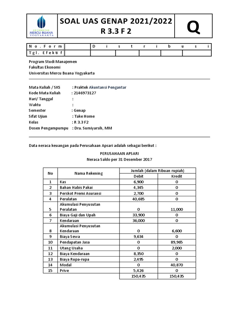 Soal Praktek Akuntansi Pengantar R 3.3 F2 | PDF