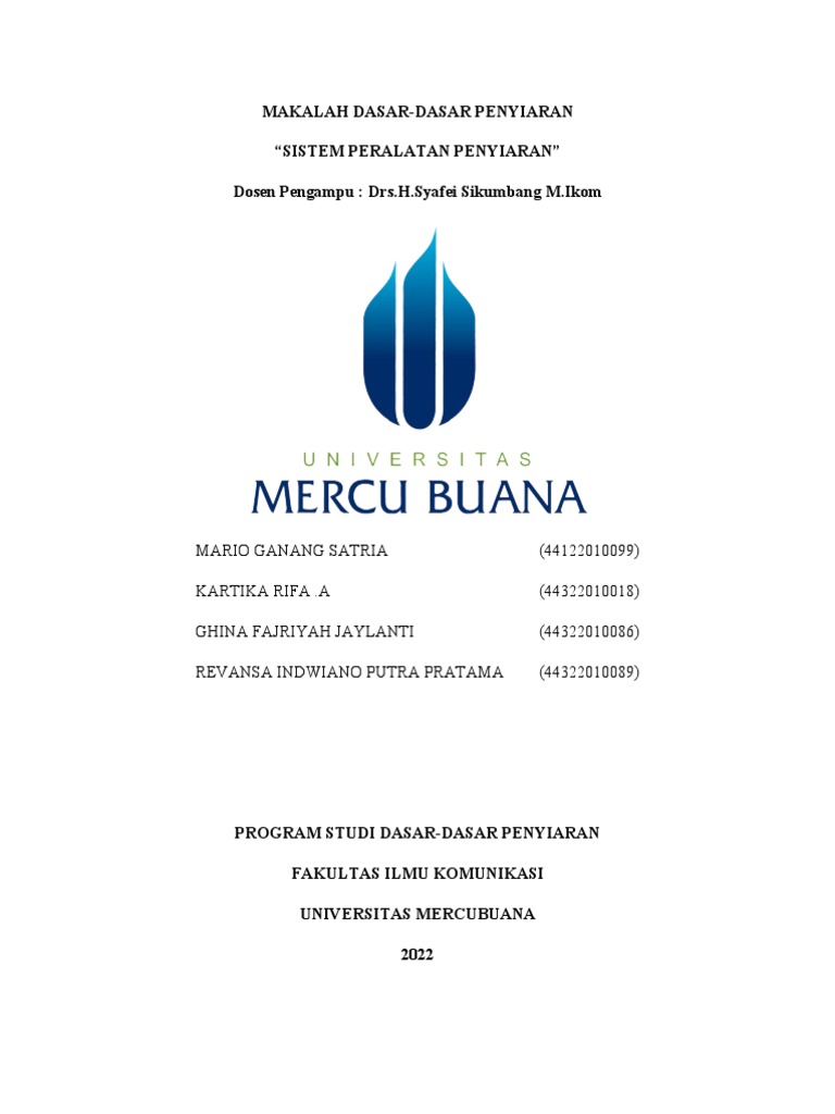 SISTEM PERALATAN PENYIARAN - Kelompok 8 | PDF SISTEM PERALATAN PENYIARAN - Kelompok 8 | PDF