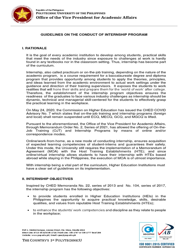 Internship-Guidelines - Summer Term 2021-2022 | PDF