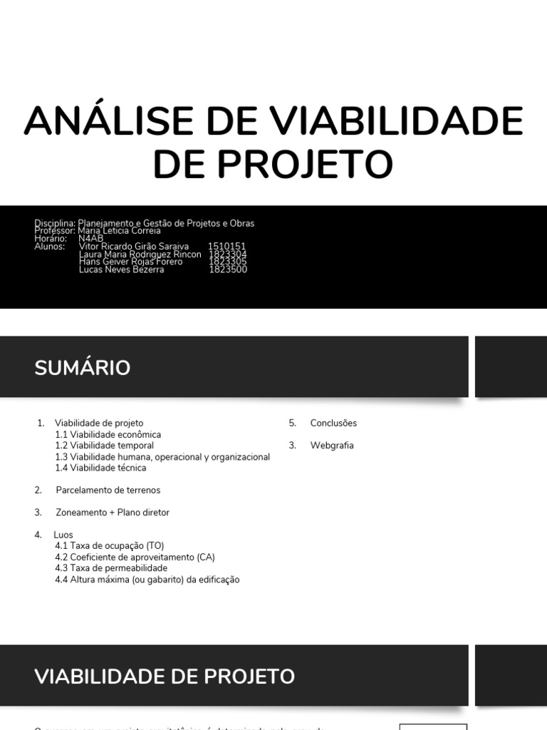 Análise de Viabilidade de Projeto | Download grátis PDF | Economia | Planejamento urbano