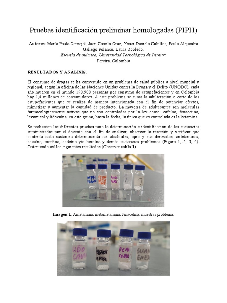 Pruebas Identificación Preliminar Homologadas (PIPH) | PDF | Cocaína ...