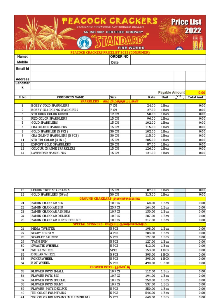 Peacock Crackers Price List 2022 | PDF