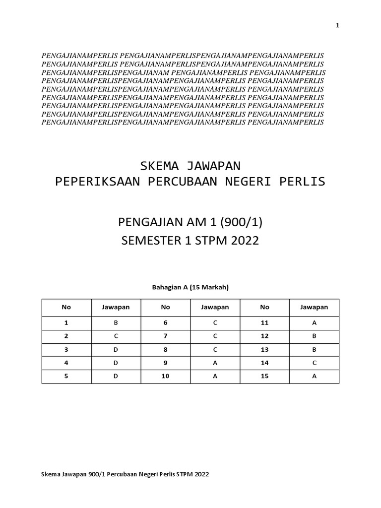 Perlis Skema Sem 1 STPM 2022 | PDF