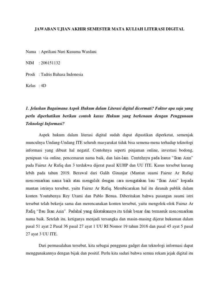 132 - Apriliani Nuri Kusuma Wardani - Jawaban UAS Literasi Digital | PDF