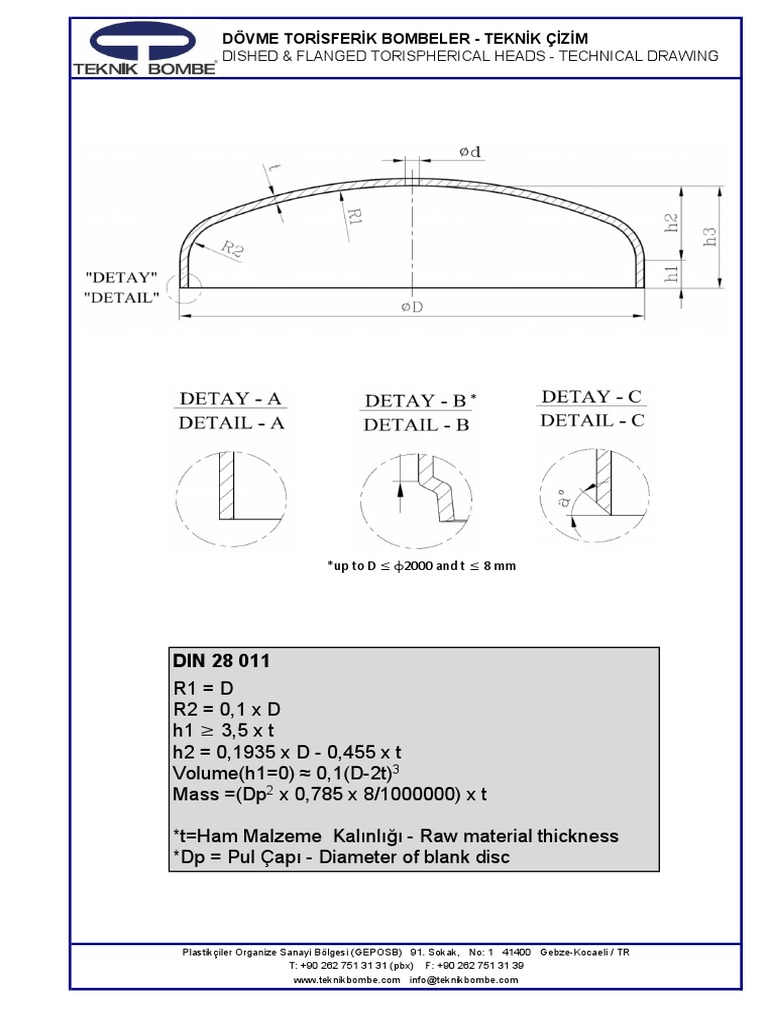 Teknik Bombe Technical Drawing Torispherical Heads | PDF