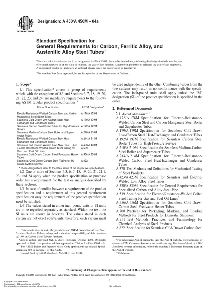 Astm A 450 | PDF | Pipe (Fluid Conveyance) | Heat Exchanger