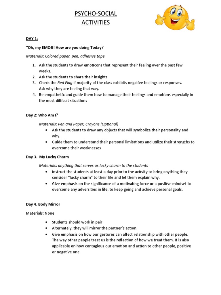 Engaging Psychosocial Activities for Kids | PDF | Self-Improvement