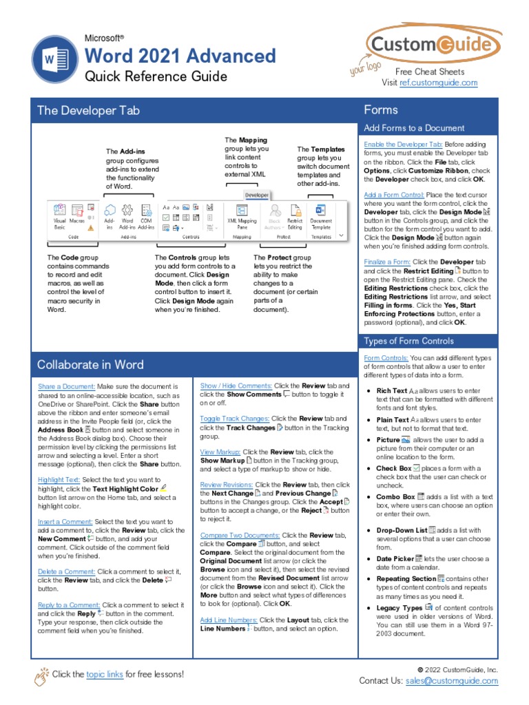Word 2021 Advance Cheat Sheet | PDF | Microsoft Word | Computer Science