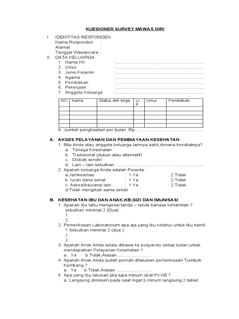 Kuesioner Survey Mawas Diri (SMD) | PDF | Pengembangan Diri | Kesehatan ...