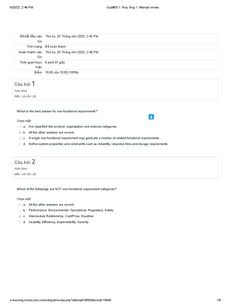 Quiz#03.1. Req. Eng.1 - Attempt Review | PDF | Business
