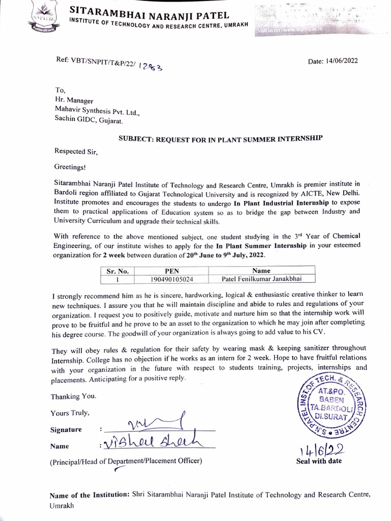 Patel Fenilkumar Janakbhai | PDF | Internship | Job Hunting
