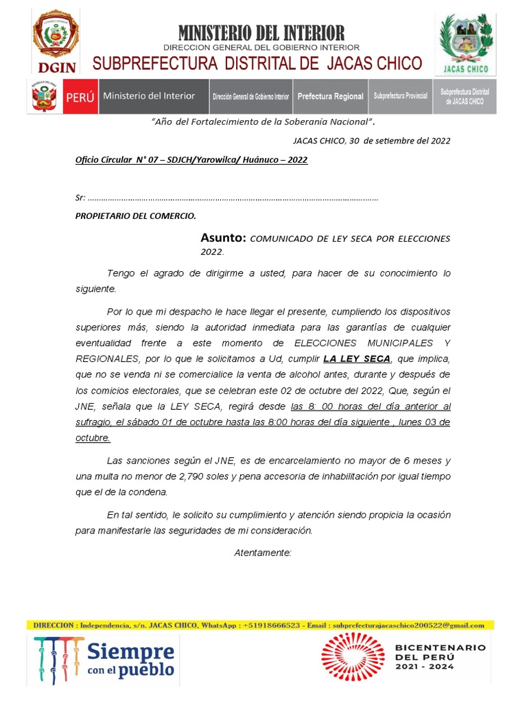 Oficio Ley Seca | PDF