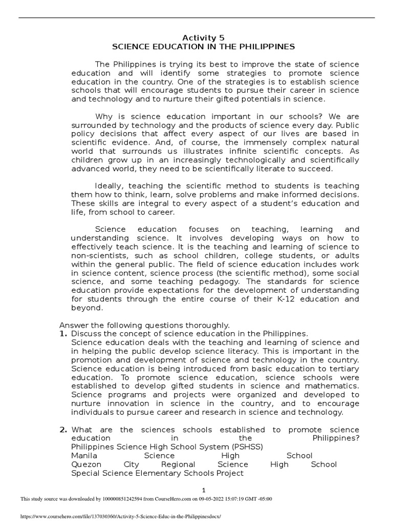 Activity 5 Science Educ in The Philippines | PDF | Science Education | Teaching Method