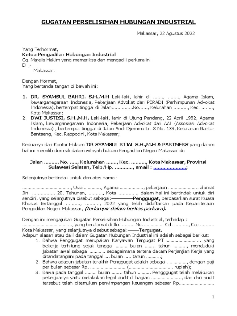 Gugatan Perselisihan Hubungan Industrial | PDF