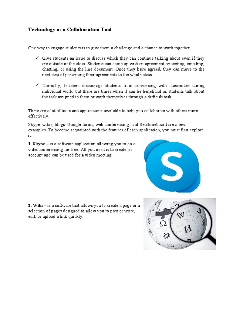 Technology As A Collaboration Tool, Skype, Wiki | PDF | Social Science ...