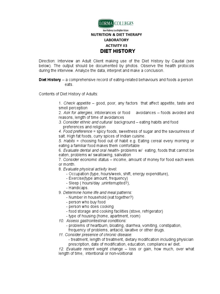 Activity #3 Diet History | PDF | Foods | Diet & Nutrition