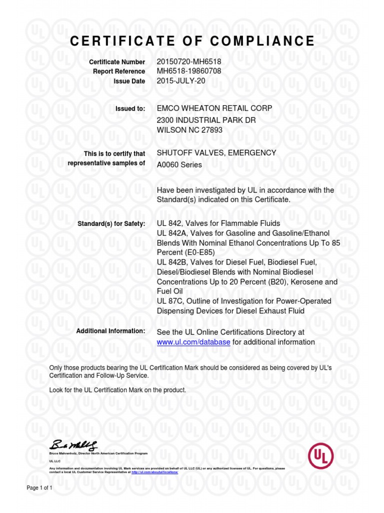 Certificado de Conformidad Válvula EMCO A0060 | PDF | Biodiesel ...