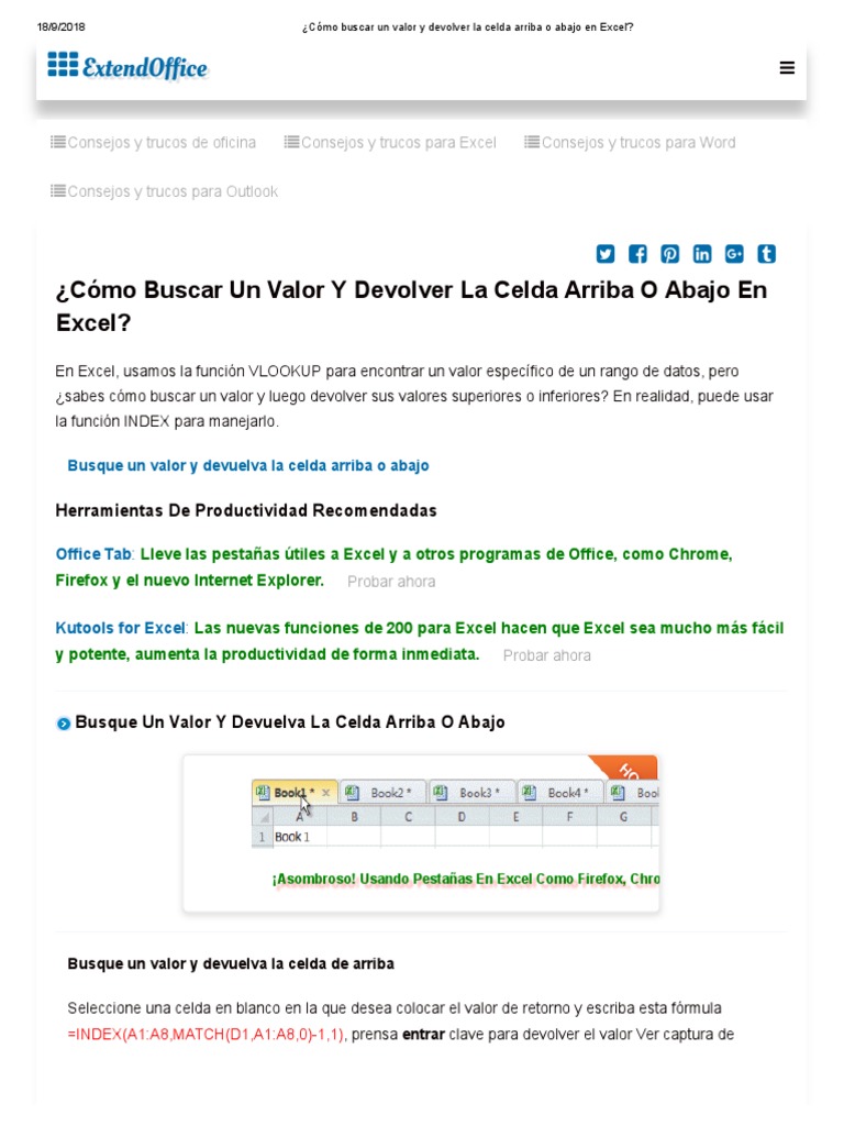 ¿Cómo Buscar Un Valor y Devolver La Celda Arriba o Abajo en Excel | PDF ...