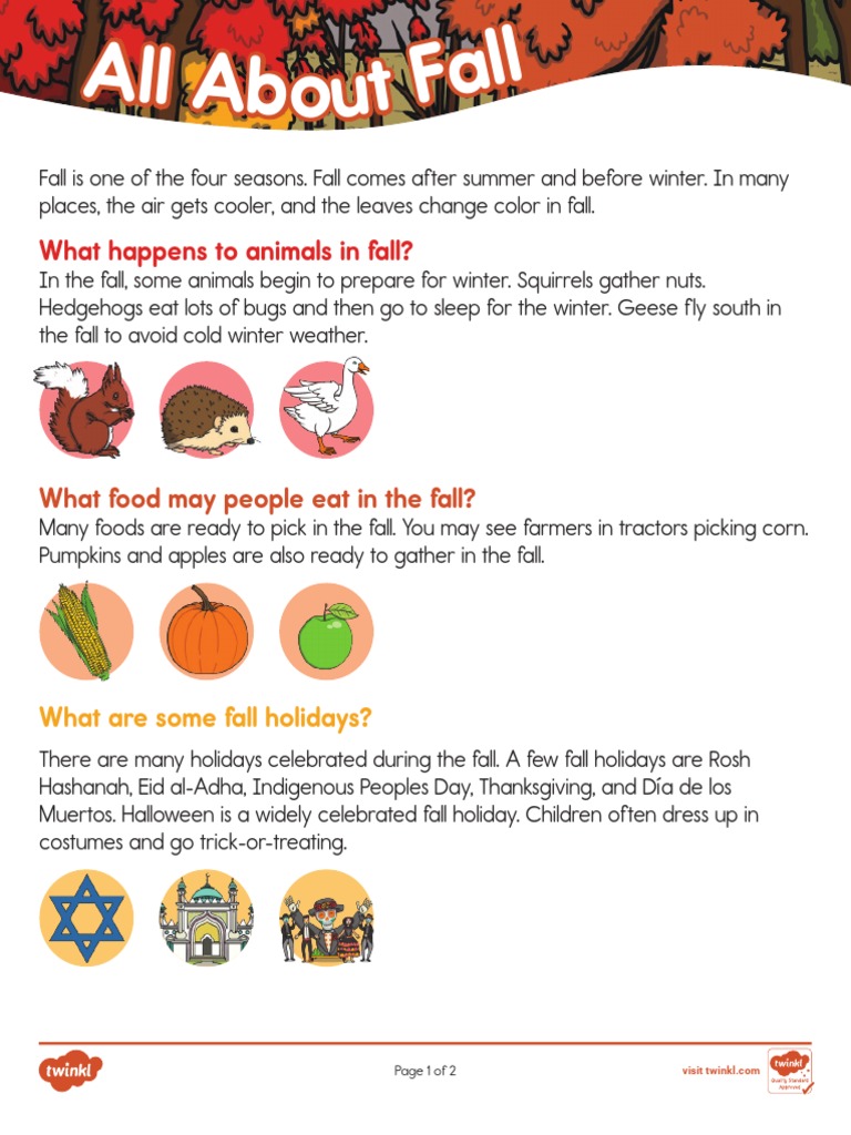 Color All About Fall Reading Comprehension | PDF