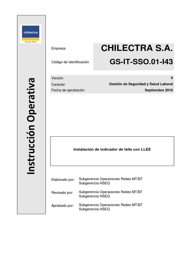 PTS N°43 Instalación de indicador de falla con LLEE | PDF PTS N°43 Instalación de indicador de falla con LLEE | PDF