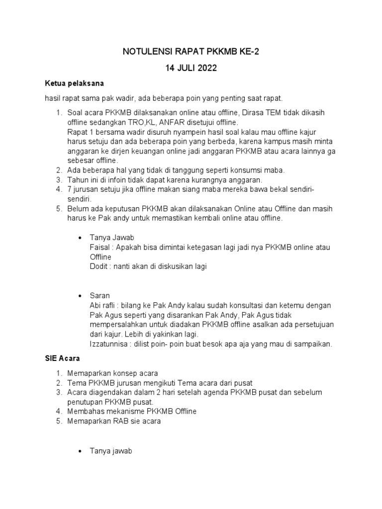 Notulensi Rapat PKKMB Ke-2 | PDF | Karier & Perkembangan | Ilmu Sosial
