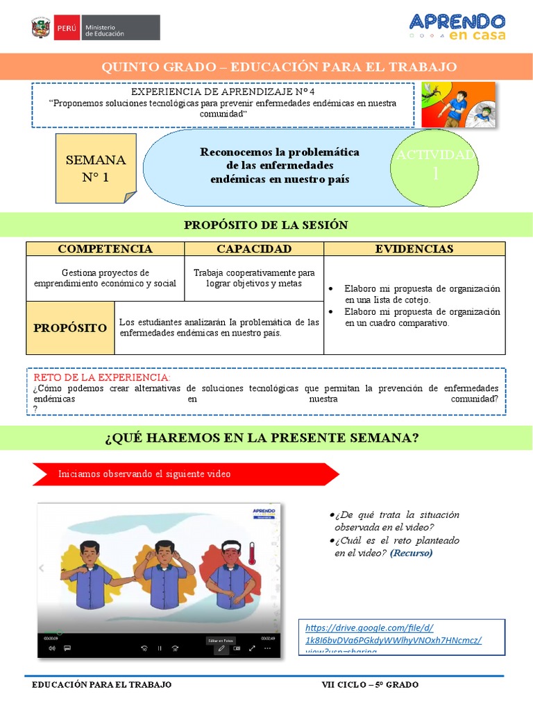 Iv Experiencia de Aprendizaje - Act 1 - 5° Grado - Sem 1 | PDF