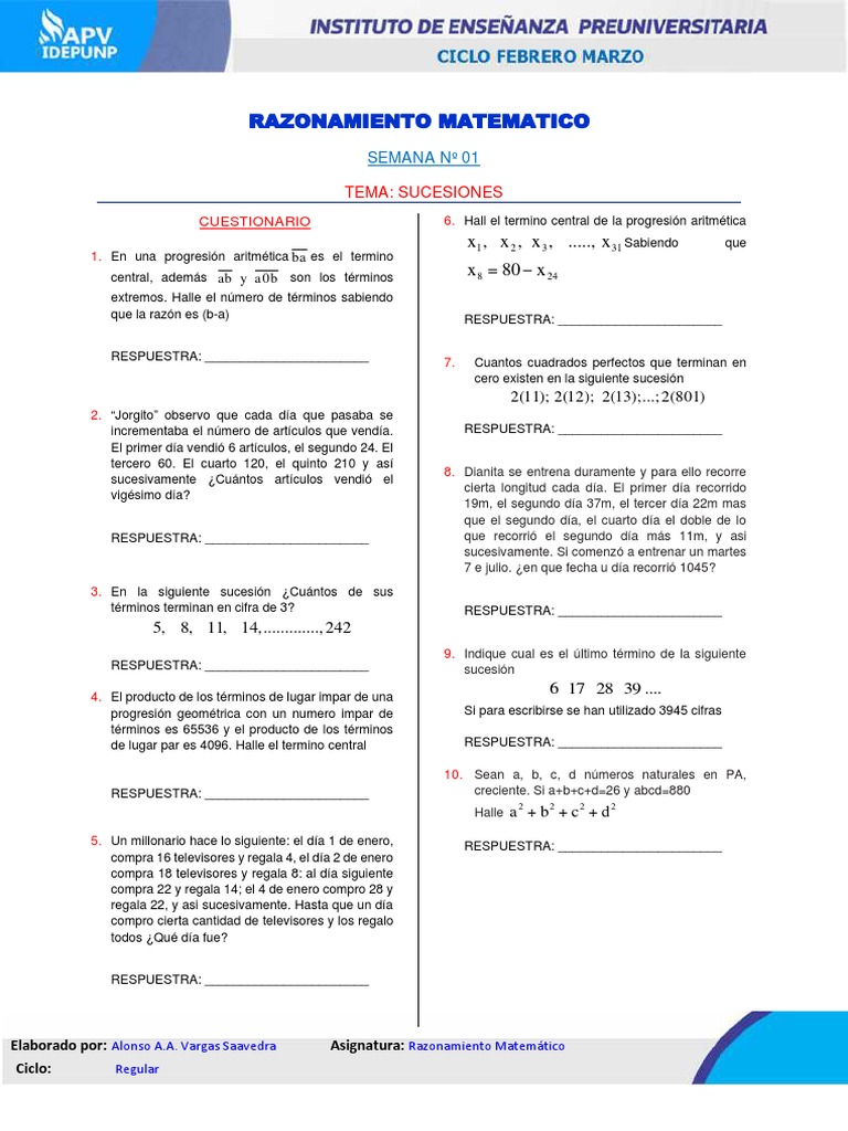 Semana1 Raz Matematico | PDF | Secuencia | Matemáticas