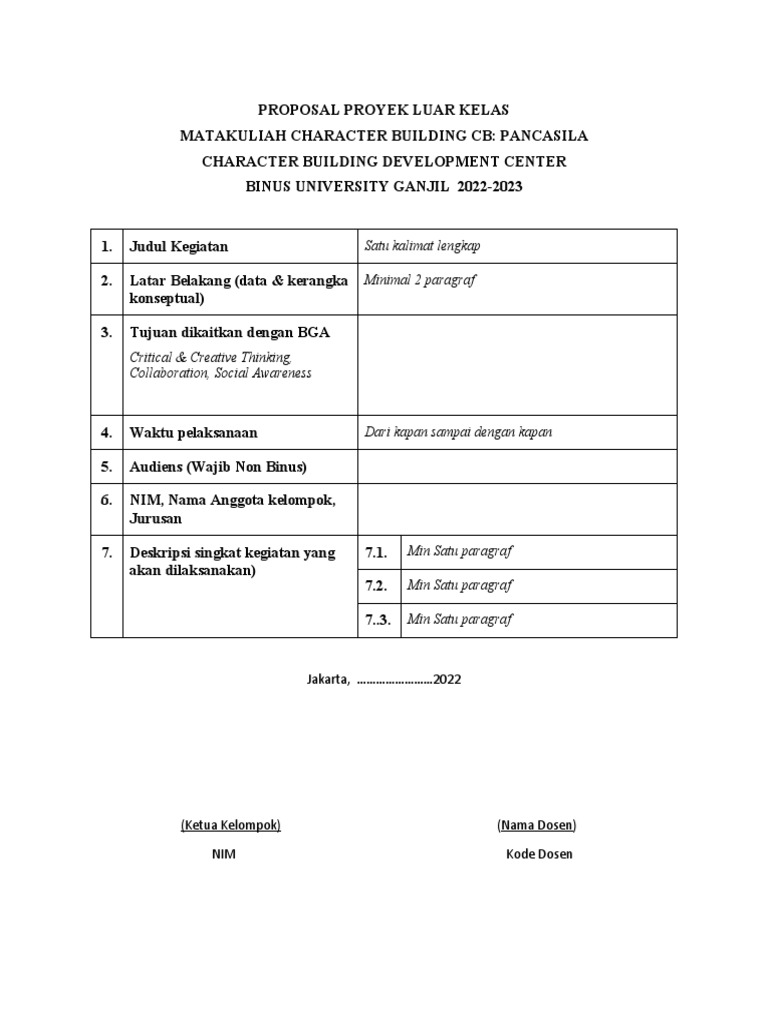 Proposal Proyek Luar Kelas CB Pancasila | PDF